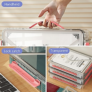 Marte Vanci Plastic Storage Bin with Lid Portable Project Case with Handle Clear Storage Box Transparent File Document Protector Stackable Container for A4 Letter Paper Photo Crafts Scrapbook