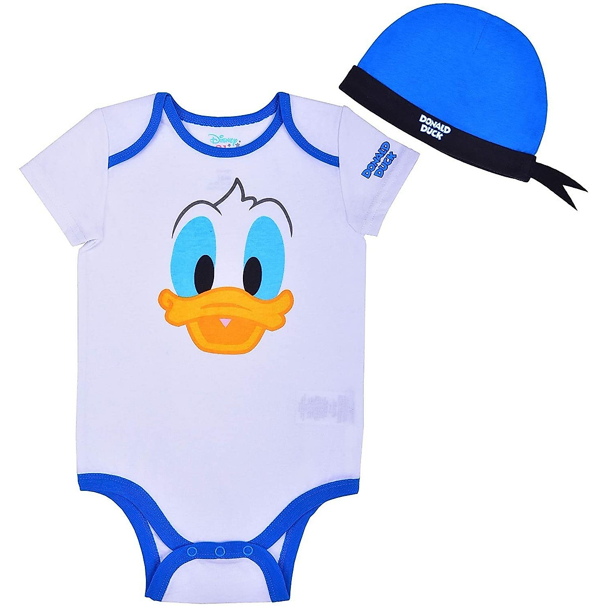 Disney Boys’ Mickey Mouse or Donald Duck Costume Bodysuit and Hat Set for Newborn and Infant – Black/Red or Blue/White