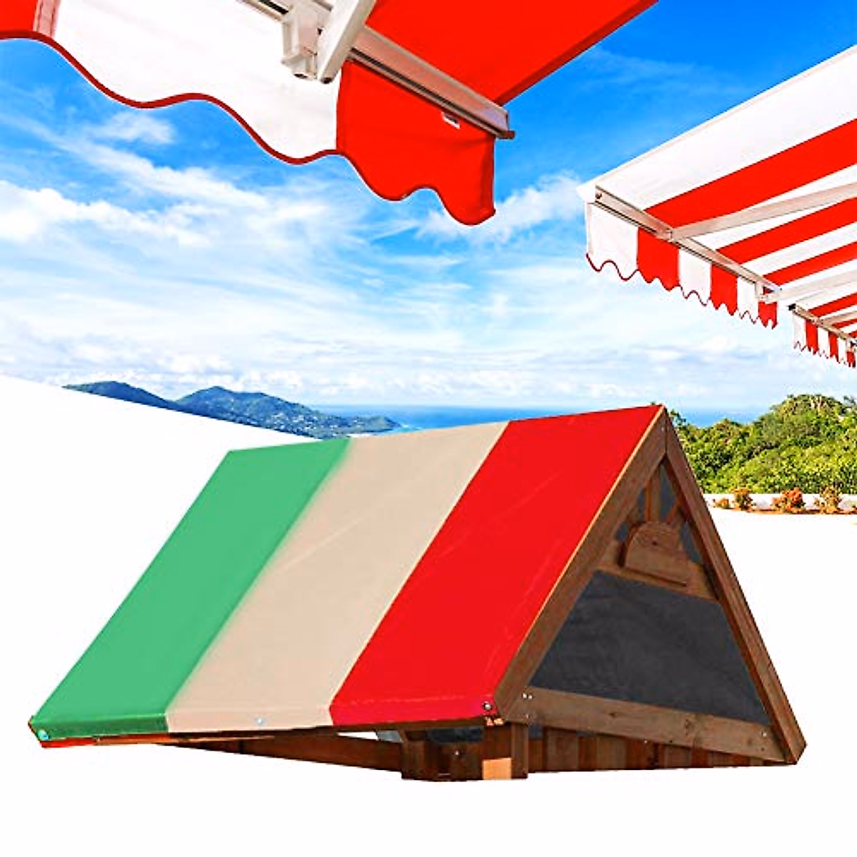 210D Oxford Cloth Swing Set Canopy Outdoor Roof Cover Waterproof Replacement for Backyard,Kids Playground and Other Outdoor Activities 52" x 89" (Green red Beige)