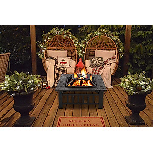 2022 Fire Pit,32inch Premium Outdoor Patio Fire Pits Table with Spark Screen Cover and Poker,Large Bonfire Wood Burning Firepit Fireplace for Outdoor Party,Backyard