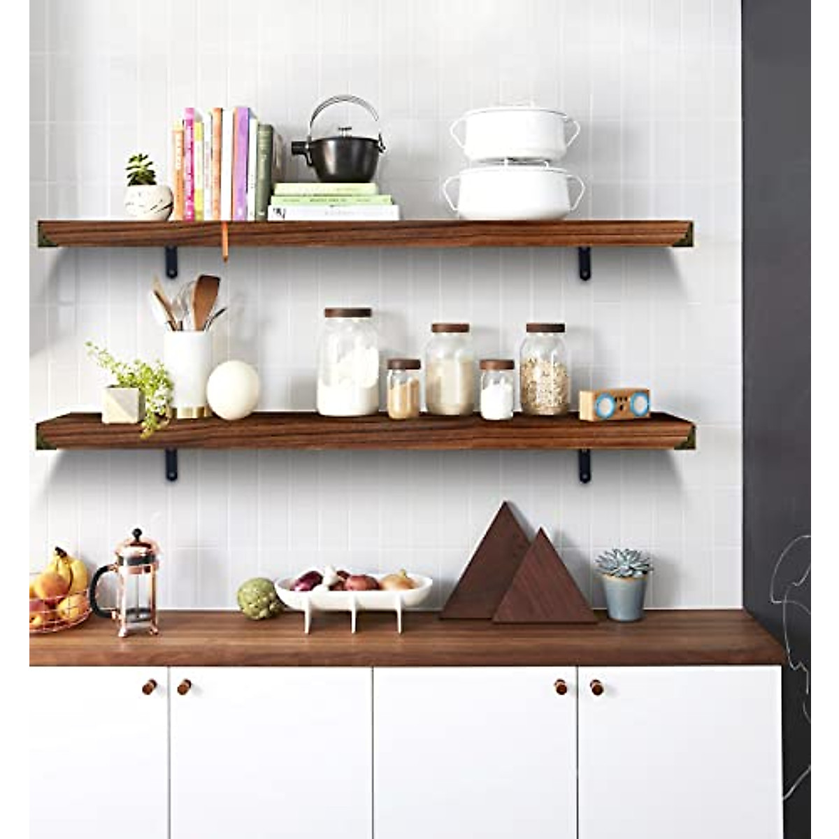 Ameegoo Set of 2 Solid Wood Floating Shelves Rustic Wall Mounted Floating Shelves for Storage Rack Organizer Wall Shelf Thick Wide Wooden Wall Shelves for Bedroom Bathroom Office (Flame-20 x 5.5'')