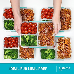 Sistema 5-Piece Food Storage Containers with 3 Compartments and Lids for Meal Prep, Dishwasher Safe, 11.8oz, Clear/Green, Pack of 5