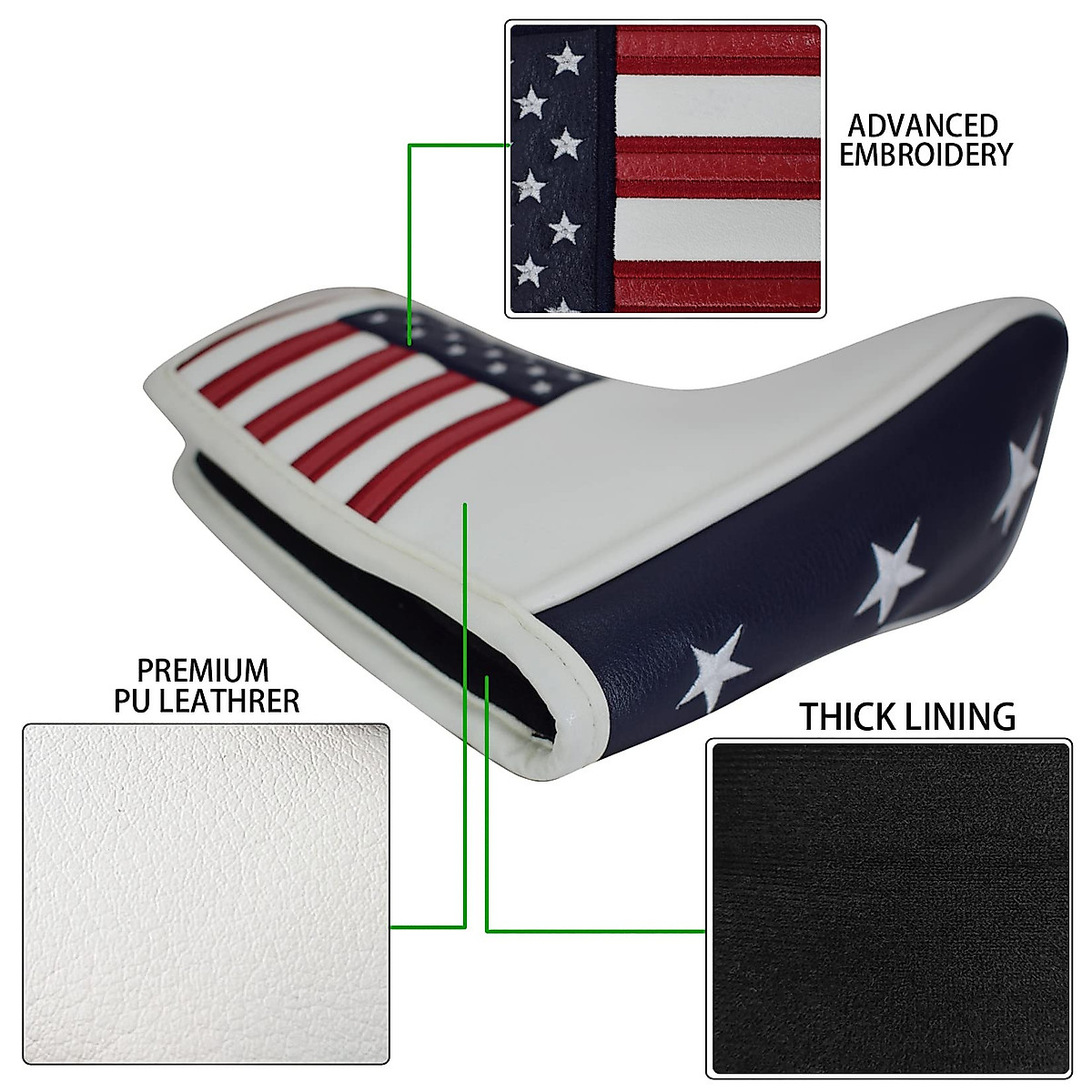 LAISUNTIM Golf Blade Putter Head Cover, USA Stars and Stripes Golf Putter Headcover with Magnetic Closure