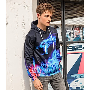 Men Long Sleeve Hoodie Women Novelty Hooded 3D All Over Print Blue Red Smoke Dragon Unique Design for Adults Youth Boys Couples Trendy Warm Fleece Pullover with Drawstring 80 Sports Clothing Large