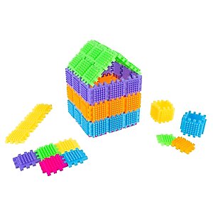 Hey! Play! Brush Shape Building Set-182 Individual Tile Pieces for 3D STEM, Building, Stacking-Creative Play for Toddlers and Preschoolers, Brown (87-TK167060)