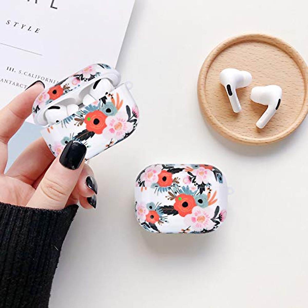 OLEBAND Airpod Pro Case Cover with Keychain and Cute Skin,Compatible with iPod Pro 2019/2021 1st Generation Hard Protective Cover,for Women and Girls,Colorful Flower