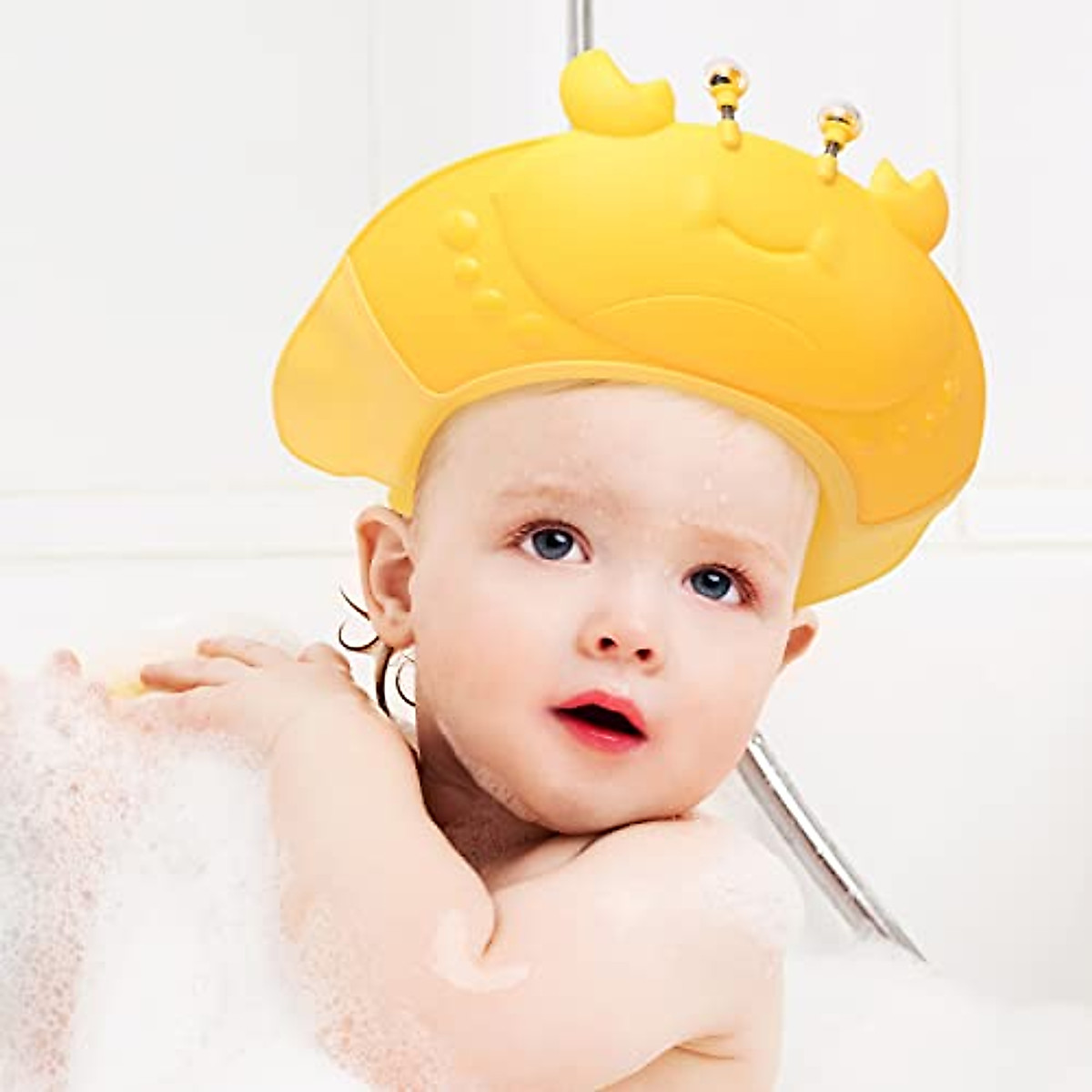 FUSACONY Baby Shower Cap, Adjustable Silicone Shampoo Cap, Hair Washing Hat, Eyes Ears and Face Protector, Baby Bath Head Shield for Kids,Infant,Toddlers, Child (Yellow)