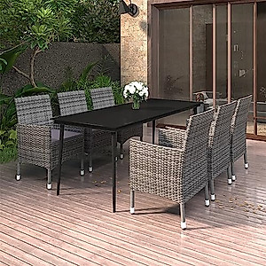 WHOPBXGAD 7 Piece Patio Dining Set Lawn Furniture,Patio Furniture Sets,Patio furnitureSui for patios, Gardens, lawns, Balconies, Poolside,with s Poly Rattan and Glass