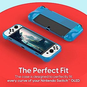 TALK WORKS Nintendo Switch OLED Case - Protective Fit Durable TPU Case Designed for Nintendo Switch OLED - Non-Slip Secure Holding Grips, Easy Opening for Kickstand - For Comfortable Gaming - Blue