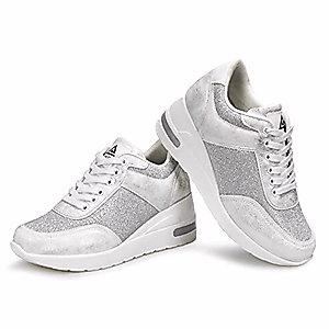 AONEGOLD Women's Platform Sneakers Wedges High Top Lace Up Shoes Increase Fashion Sneakers for Women Girls(White 37)