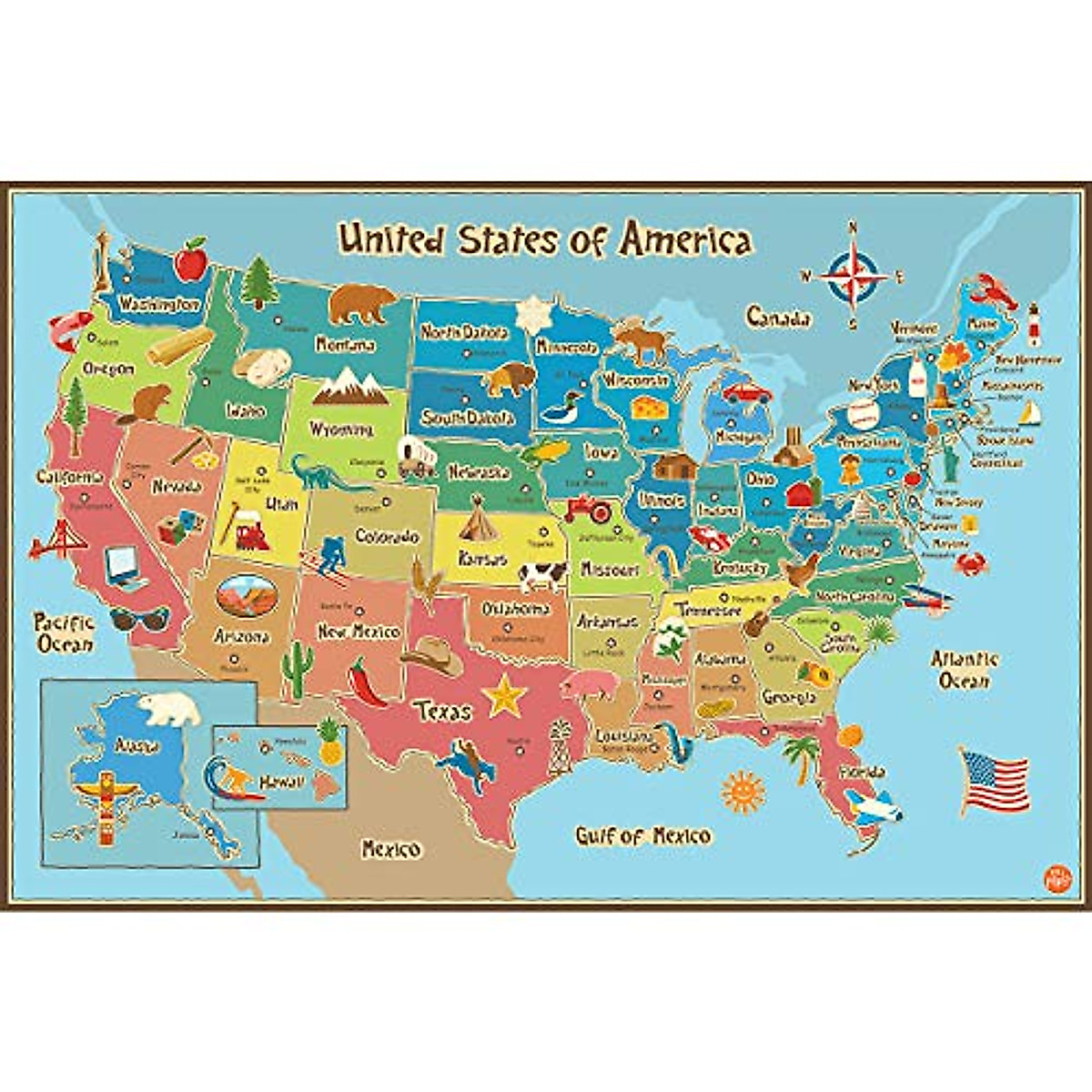 Wall Pops WPE0623 Kids USA Dry Erase Map Decal, Multicolor