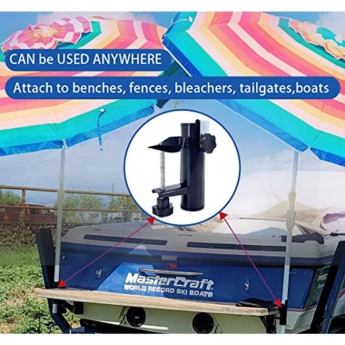 MILIMOLI Umbrella Chair Clamp, Bench Umbrella Holder Clip, Patio Umbrella Stand for Parasols, Flags and Fishing Rods on Railing, Fences, Terraces, Gardens, Benches or Shipboards
