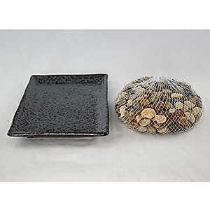 7.75" Rectangular Black Stain Ceramic Humidity/Drip Tray for Bonsai Tree + Rock
