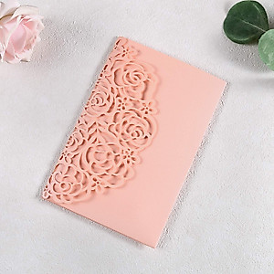 DreamBuilt 4.7 x7 inch 50PCS Personalized Pink Quinceanera Invitations Kit Laser Cut Hollow Rose Pocket Quinceanera Invitation Cards with Envelopes for Bridal Shower Quincenera Birthday Invite