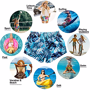 Naanle Women's Beach Shorts with Pockets Tropical Leaves Swim Trunks Board Shorts Swim Shorts Quick Dry Swimwear