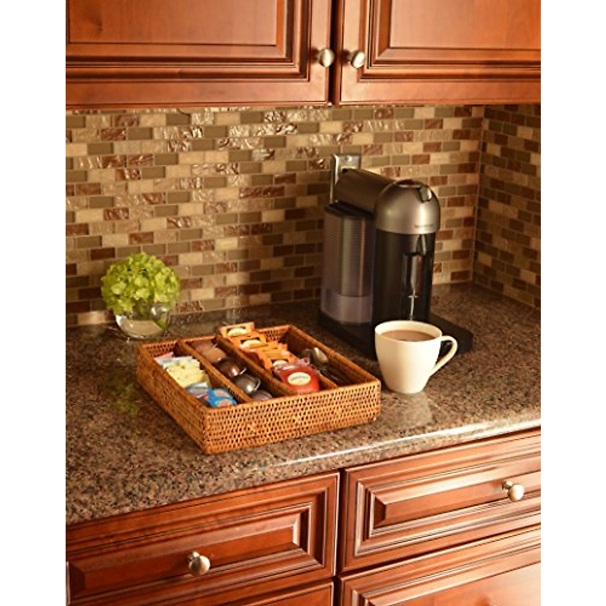 La Jolla Rattan Silverware Tray and Organizer, Honey Brown