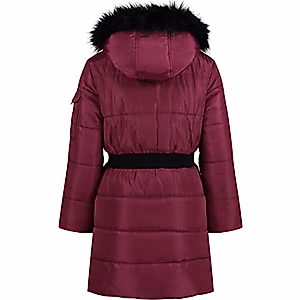 HUDSON Girls' Hooded Winter Puffer Jacket, Heavy Weight Coat with Full Length Zipper, Magenta/Long Length, 8-10