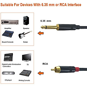 VOYZ Dual 1/4" TS Mono to 2 RCA Audio Cable - 6ft | PVC Shelled, Nylon Braided | Gold Plated Plugs | Ideal for Mixers, Amplifiers, Microphones, Speakers, Camera