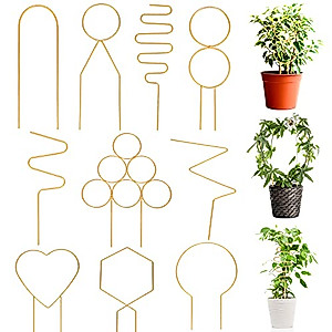 Zopeal 10 Pcs Small Metal Trellis for Potted Plants 15.7 Inch Gold Trellis Stackable Plant Support Stakes for Garden Climbing Houseplants Indoor Outdoor Monstera Flowers Hoya