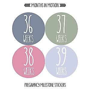 Months In Motion Weekly Pregnancy Growth Sticker | Week to Week Pregnant Expecting Photo Prop | Maternity Keepsake | Baby Bump | Weekly Stickers Photo (Set of 36 Stickers)