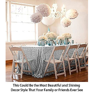 ShiDianYi 50''x72''Silver Sequin Tablecloth, Wedding Table Cloth, Sparkle Sequin Linens, Glitz, Sequin Cake Tablecloth, Sequin Tablecloth (50''x72'')