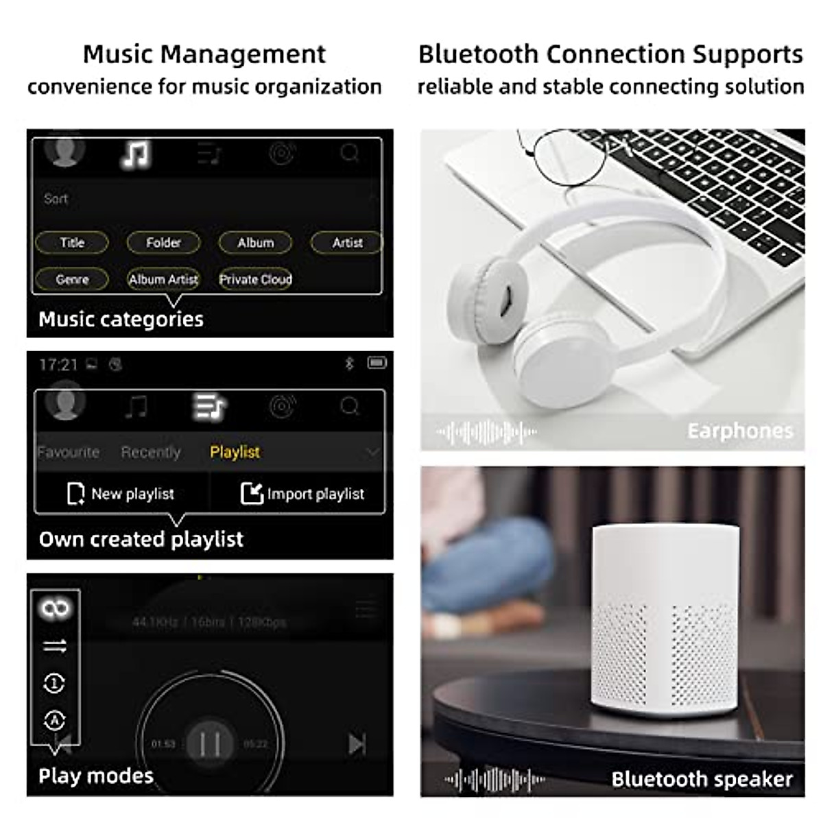 64G Mp3 Player with Bluetooth, Mp4/Story Player, Music Player, Supports FM Radio of High Volume Built-in Speaker, 4-Inch LCD Full Touch Screen, E-Book, Micro SD Card Slot Ups to 512GB (Black)