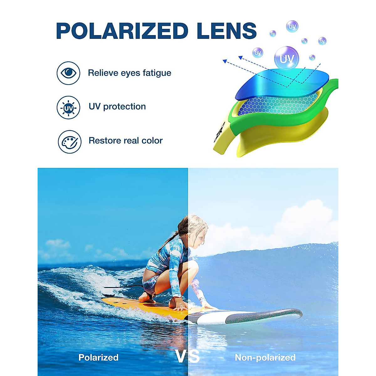 ZIONOR Kids Swim Goggles, G1MINI Polarized Swimming Goggles Comfort for Age 6-14, UV Protection Anti-Fog Adjustable Strap Fit for Child Boys Girls (Gold Lens)