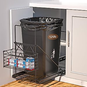 Mythco Cabinet Trash Can Pull Out Kit with Removable Garbage Bag Holder Under Sink Trash Can Pull Out Slider for 28–44 Quart Cans Up to 125 lb- (Can Not Included) (Black)