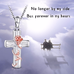 MANBU Sterling Silver Cremation Jewelry for Ashes - Urn Necklace Memorial Ash Pendant Bereavement Keepsake Gifts for Loss of a Loved One (cross urn necklace)