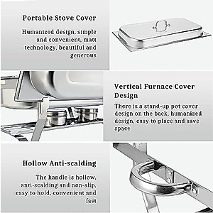 6L Stainless Steel Chafing Dish, for Catering Kitchen Buffet Food Warmer Tray Dining, with Lid & Food Pan & Fuel Holders Frame