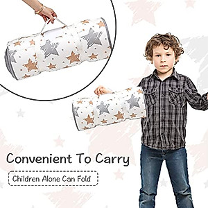 Dad-Baby Toddler Sleeping Bag,Toddler Nap Mat with Removable Blanket and Pillow,Extra Large Rolled Napping Mats,Kids Sleeping Bag for Daycare, Preschool Travel Camping (Stars Pattern)
