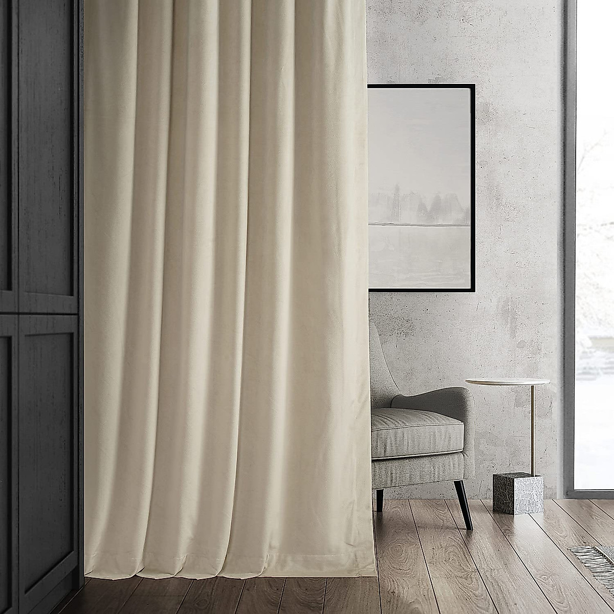 HPD Half Price Drapes Signature Velvet Thermal Blackout Curtains for Living Room 84 Inch Long (1 Panel) Rod Pocket Insulated Blackout Curtains for Bedroom Window Curtains, 50W x 84L, Neutral Ground