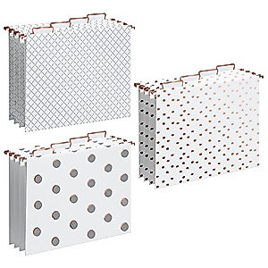 Y YOMA 12 Pack Rose Gold Hanging File Folders Letter Size Decorative File Folder Cute Pretty Hanging Folder Organizer for Filing Cabinet Office Home with 1/5-Cut Adjustable Tabs, 3 Gold Foil Design