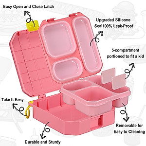 Itslife Bento Lunch Box for Kids, 3-5 Compartment with Leak Proof, 35oz Lunch Containers for Toddler, Dishwasher Safe, BPA Free, Ideal Portion 10 Designs for Kids School Gift(Pink Panda)