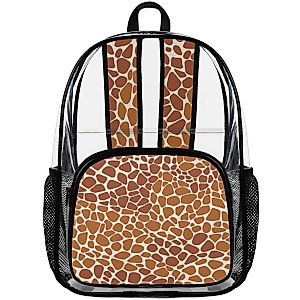 Mularoka Abstract Giraffe Print Brown Clear Backpack with Reinforced Padded Straps Heavy Duty PVC Transparent Backpack See Through Casual Day Packs