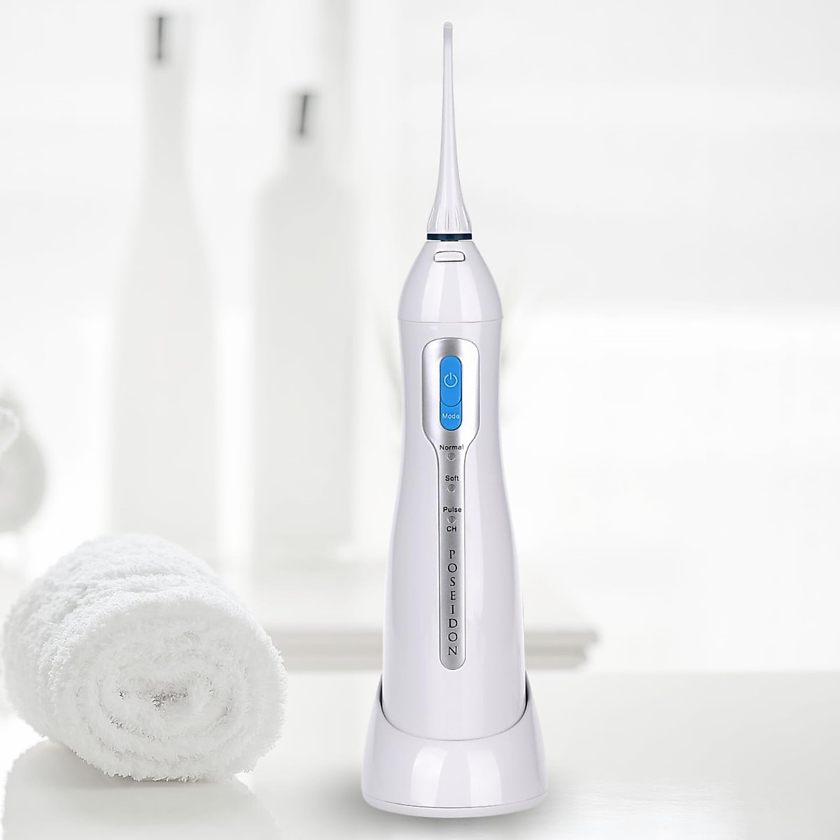 ToiletTree Products Oral Irrigator by Poseidon Portable and Cordless Water Flosser (w/Charging Cradle, White)