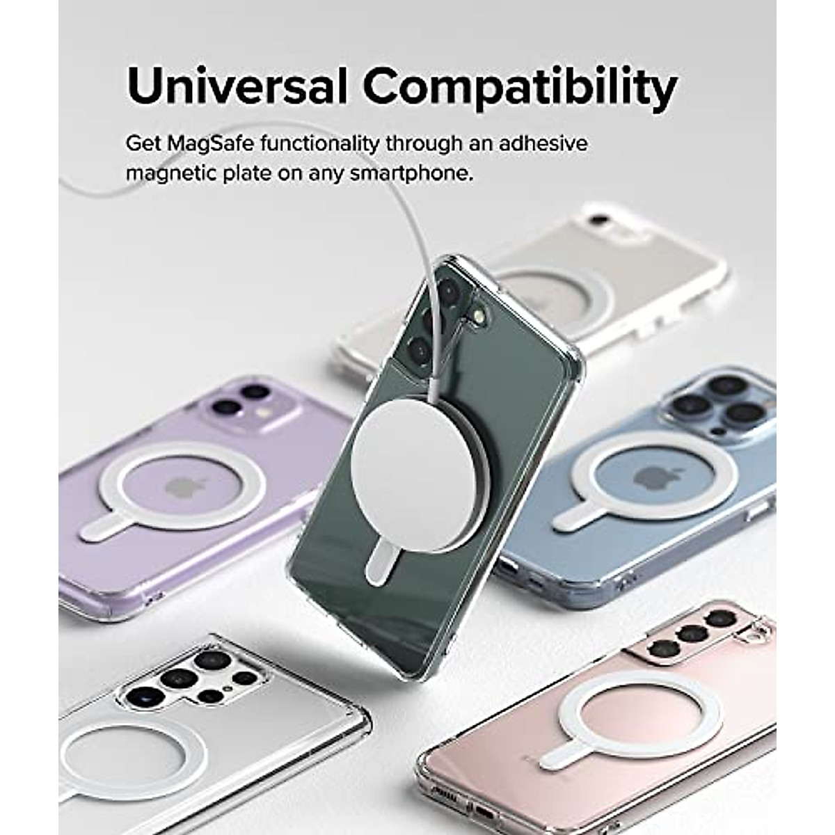 Ringke Magnetic Plate Compatible with MagSafe Accessories, Universal Adhesive Magnet Stickers with Installation Attachment Guide - White