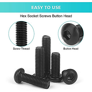 300Pcs M3 Hex Socket Screws Bolts Nuts Washers Set, M3 Button Head, Black Alloy Steel Full Thread Button Flat Head Screws Set Assortment(B-Button Head)