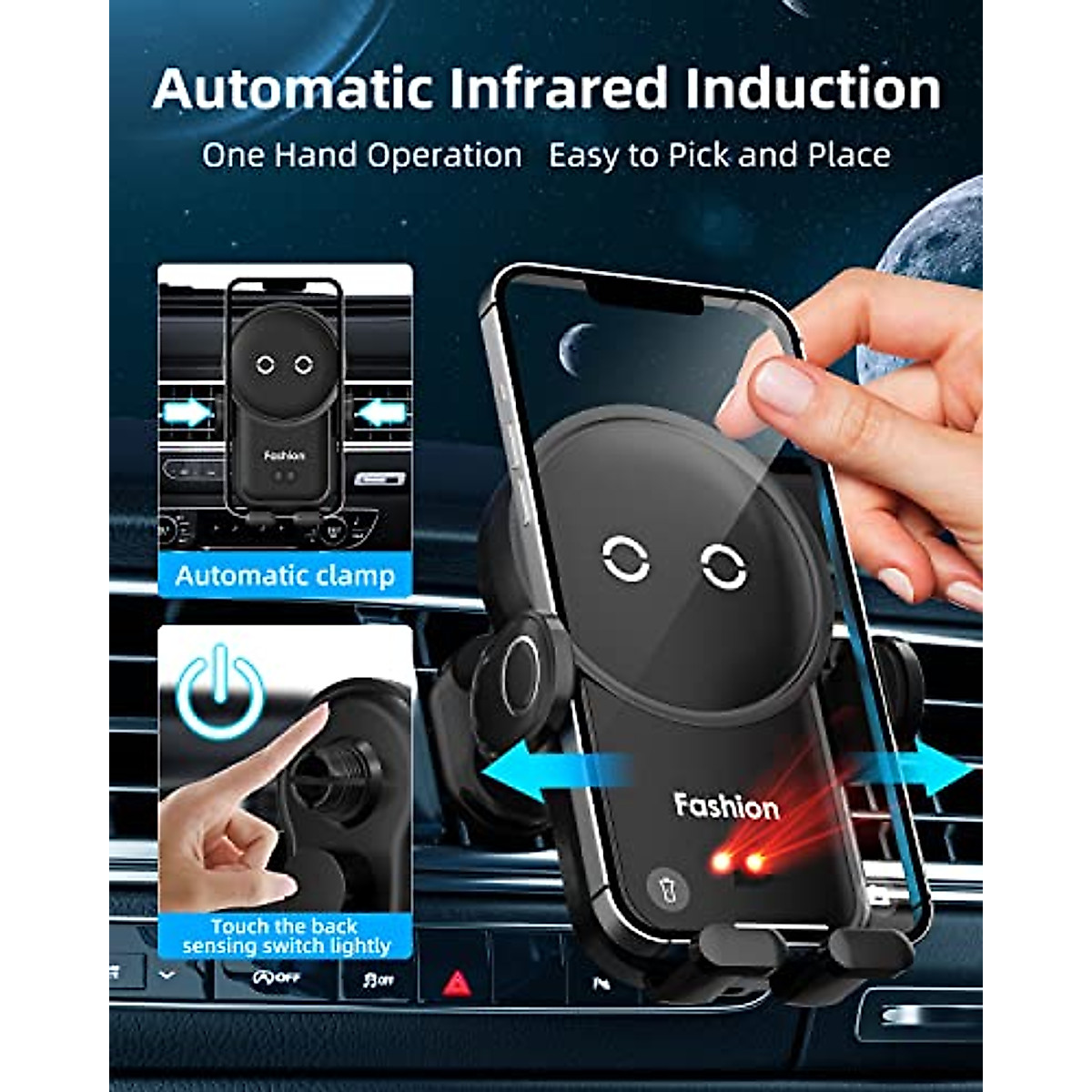 Wireless Car Charger iPhone with Vent Clip,15W Fast Charging Kharly Car Phone Charger Holder,Smart Sensor Auto-Clamping Fashion Phone Holder Mount for Car for iPhone 14 Pro/13 Samsung etc