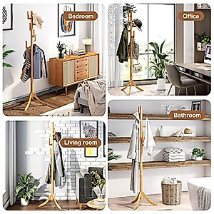 FILWH Coat Rack Freestanding Bamboo Coat Tree with 6 Hooks Adjustable Sizes Free Standing Coat Rack Super Easy Assembly Coat Hanger Stand(Natural)
