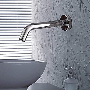 Creative Wall Mounted Modern Sensor Faucet Tap Infrared Sensor Kitchen Mixer Tap Single Lever Polished Chrome Stainless Steel Lavatory Bathroom Induction Faucets for Bath Shower