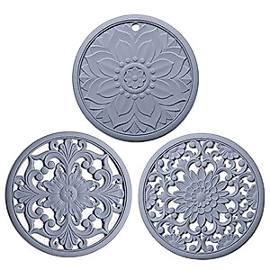 TENOC Thick Silicone Trivet Mats for Hot Pots & Pans, Heat Resistant & Non-Slip Holder for Dishes & Cookware, Multi-Use Kitchen Countertop Table Hot Pads Teapot Coaster 7.87 Inch, Set of 3, Grey