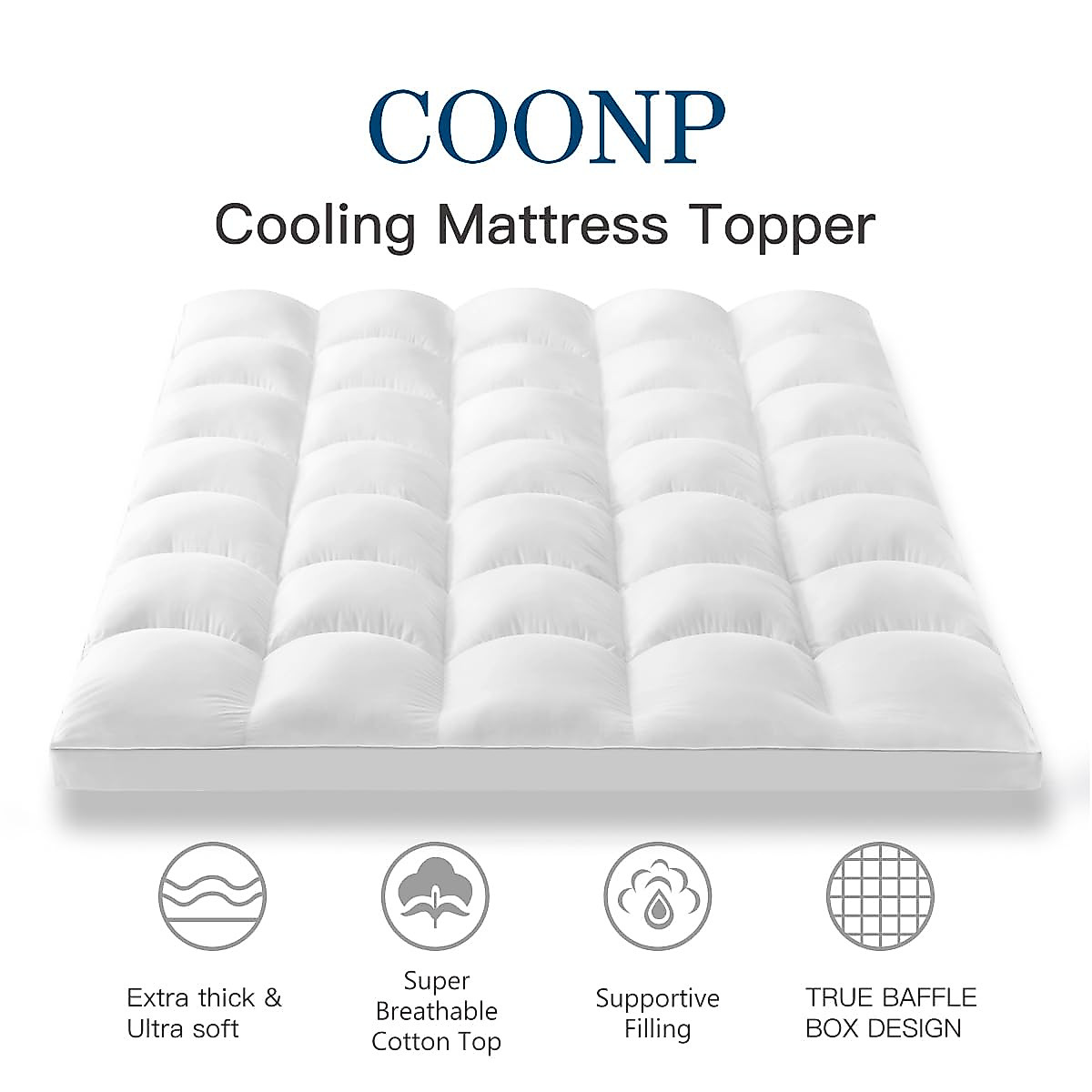 COONP Full Mattress Topper, Extra Thick Pillowtop, Cooling Plush Mattress Pad Cover Cotton Top Bed Topper Protector with 8-21 Inch Deep Pocket