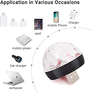 USB Mini Disco Light USB Mini Portable Disco Ball with Mobile Phone Adapter Disco Strobe Ball Party Light for Home Room Bedroom Car Decoration 4W RGBW (A)