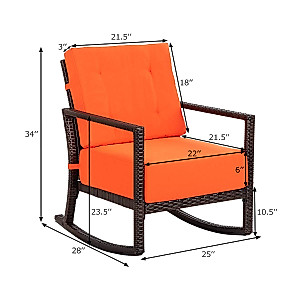 Tangkula (Orange) Rocker, Outdoor Patio Rattan Wicker Rocking Armchair Chair Furniture W/Cushion