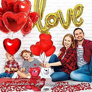 Valentine's Day Love Burlap Banner Red Heart Balloons Decoration kit, 25pcs Red Heart Latex Balloons with Black Red Plaid Love Banner for Valentines Decorations Anniversary Party Decorations