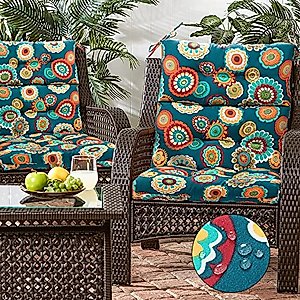 MAGPIE FABRICS Indoor Outdoor Tufted High Back Chair Cushion Set of 2, Waterproof All-Weather Deep Seating Rocking Chair Patio Chaise Lounge Sun Lounger Chair Cushions(Heronsbill Turquoise Green)
