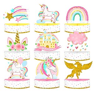 NICROHOME 9PCS Unicorn Party Decorations, Rainbow Unicorn Honeycomb Centerpiece, Unicorn Birthday Decorations for Girls, Baby Shower, Fairy Unicorn Theme Party Table Toppers
