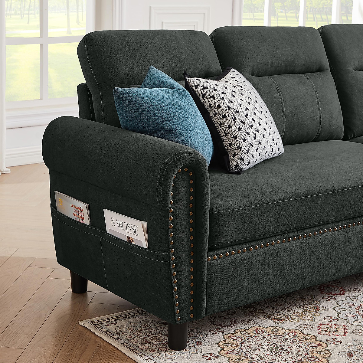 Tornama Convertible Sectional Sofa L Shaped Couch Reversible Sectional for Living Room Apartment, 4 Seater Sectional Couch with Storage Ottoman, Black