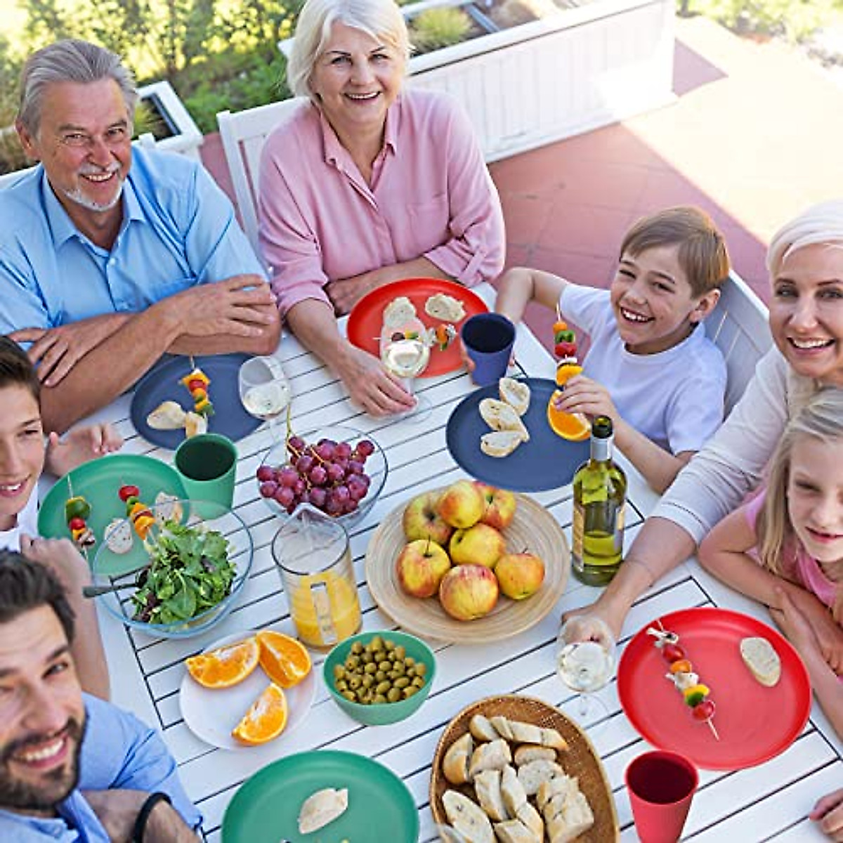 Dhnvcud 18-Piece Plates and Bowls Sets,Wheat Straw Dinnerware Sets for 6,Unbreakable Plastic Dinnerware Set,Reusable Plates,Bowls and Cups,Plastic Dishes Set for Kitchen,Outdoor Camping,RV